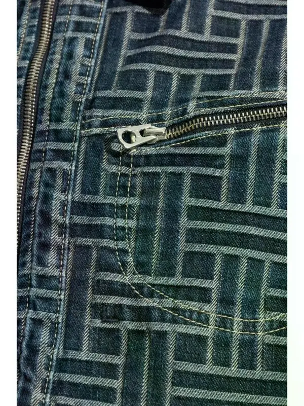 Kenzo Denim Jacquard Logo Motif Zip-up Jacket