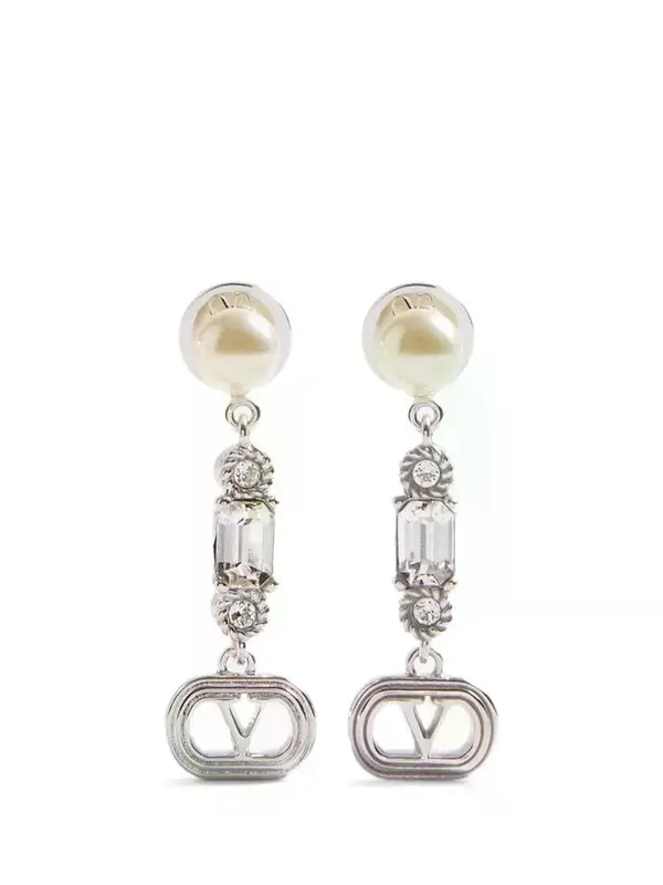 Valentino Garavani Vlogo Signature Crystal-embellished Drop Earrings - Silver