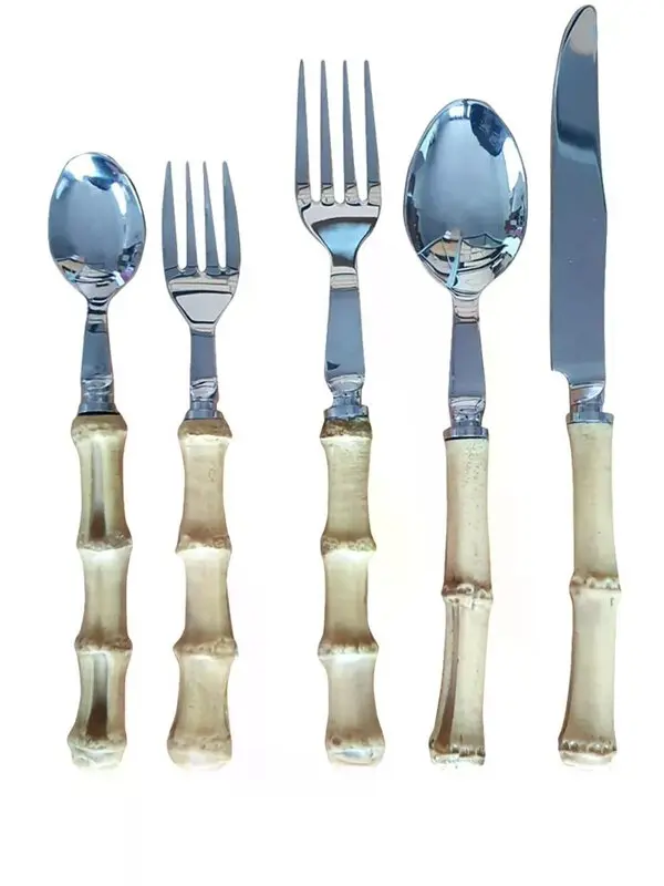 LES-OTTOMANS Bamboo Ceramic Five-piece Cutlery Set