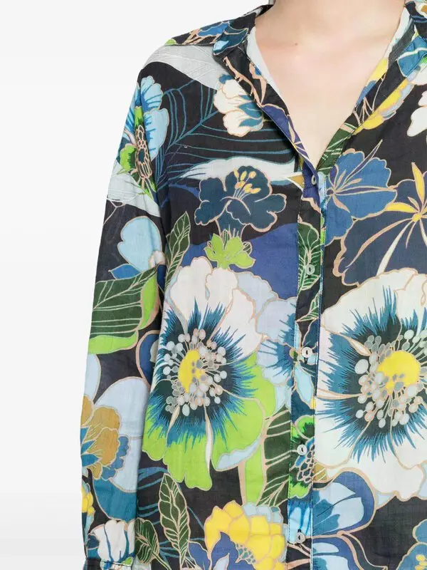 Johnny Was Jenn Floral Print Ramie Shirt