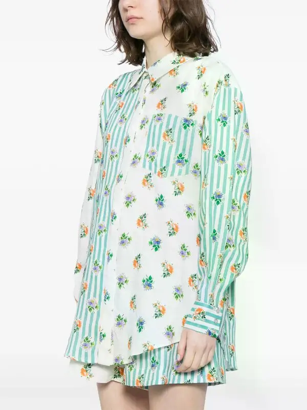 ALEMAIS Alemas Floral Print Striped Linen Shirt - Neutrals