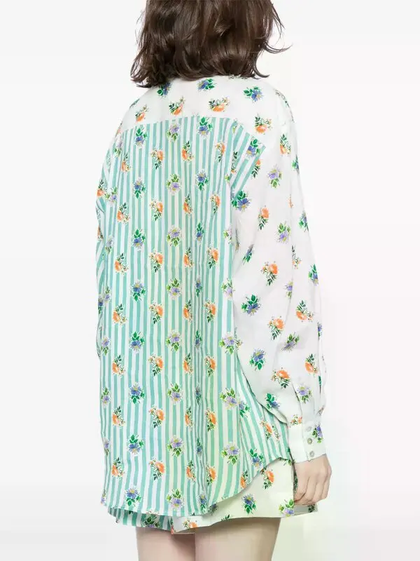 ALEMAIS Alemas Floral Print Striped Linen Shirt - Neutrals