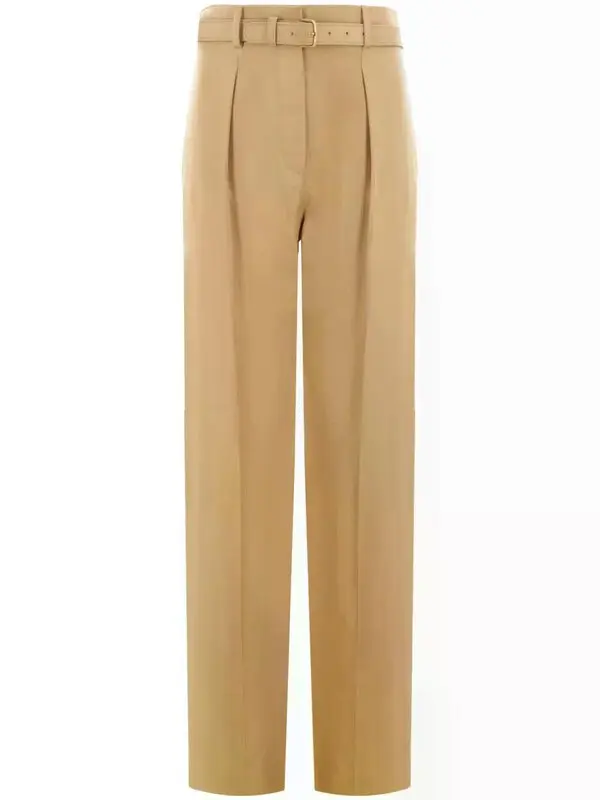 Loro Piana Edward Silk Belted Straight Leg Trousers - Neutrals