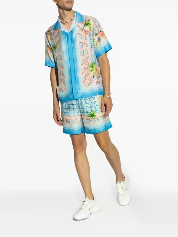 Casablanca Le Plongeon Silk Shorts - Blue