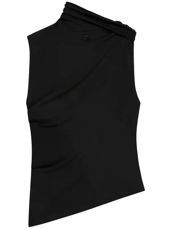 COURREGES Asymmetric Draped Jersey Tank Top - Black