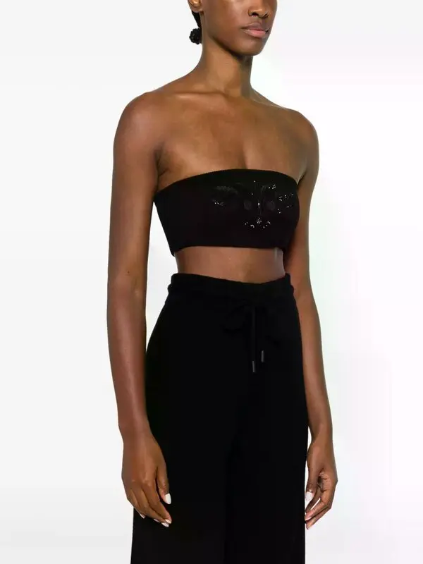 Max Mara Floral-embroidered Studded Cropped Top - Black