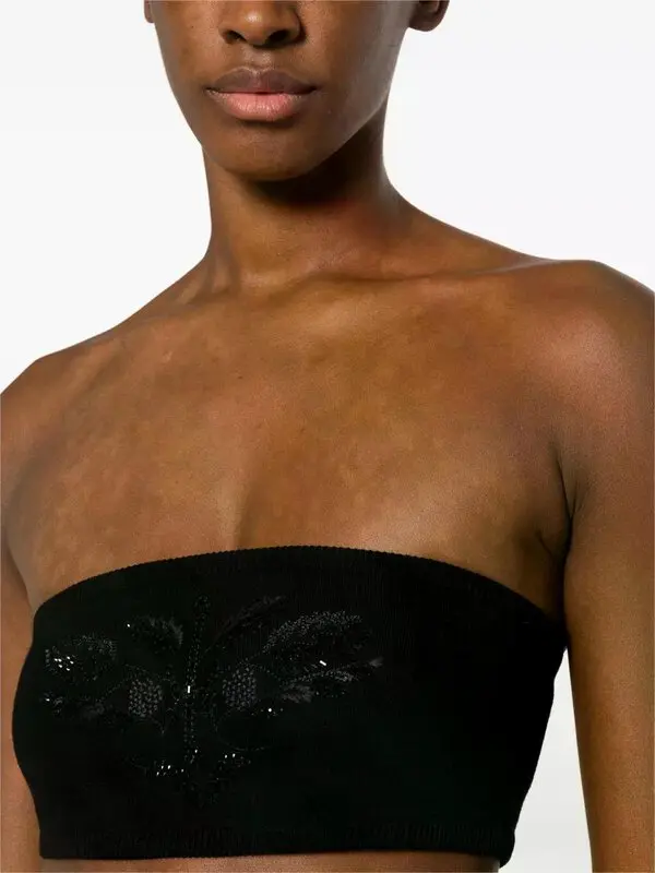 Max Mara Floral-embroidered Studded Cropped Top