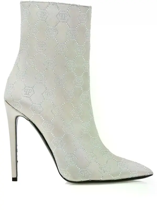 Philipp Plein 120mm Monogram Satin Boots - Neutrals