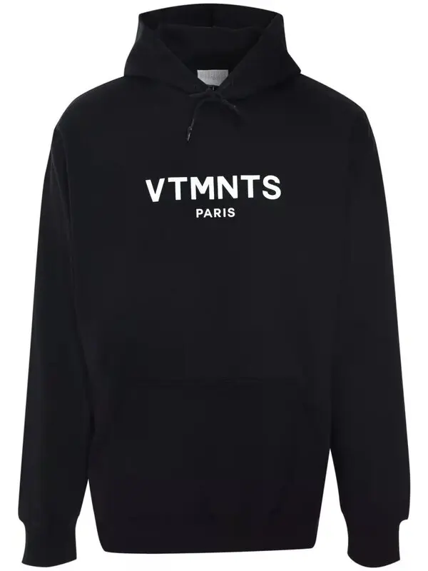 VTMNTS Logo Print Cotton Hoodie - Black