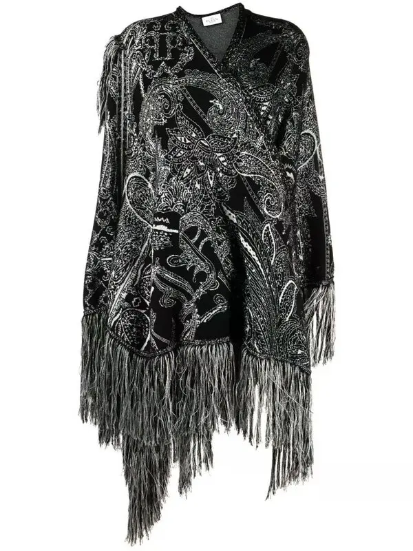 Philipp Plein Paisley-jacquard Wool Cape - Black