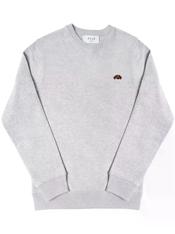 PELO FOUNDATION Mélange Effect Embroidered Dog Motif Crew Neck Sweatshirt