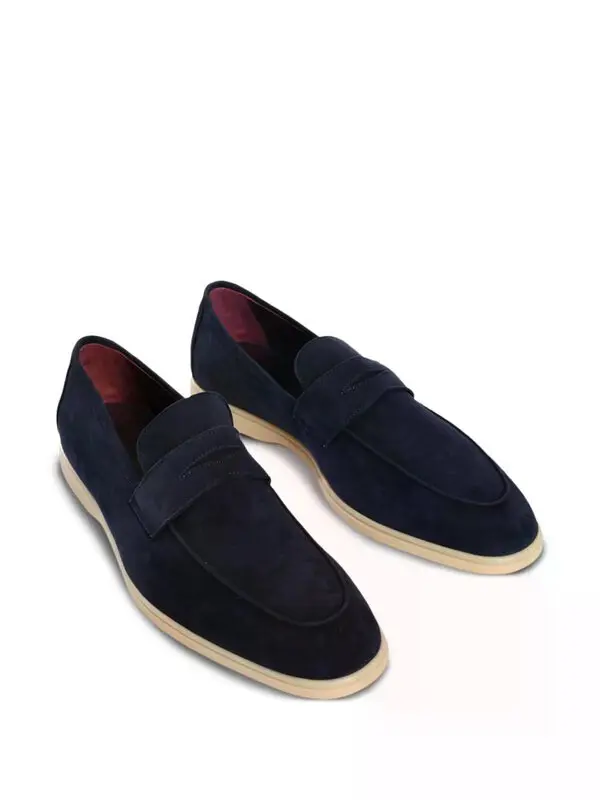 BOUGEOTTE Midnight Suede Loafers With Logo Plaque And Contrast Stitching