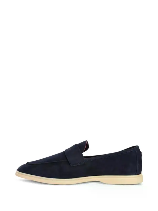 BOUGEOTTE Midnight Suede Loafers With Logo Plaque And Contrast Stitching