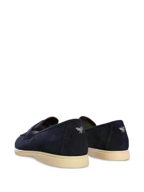 BOUGEOTTE Midnight Suede Loafers With Logo Plaque And Contrast Stitching