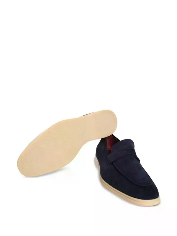 BOUGEOTTE Midnight Suede Loafers With Logo Plaque And Contrast Stitching