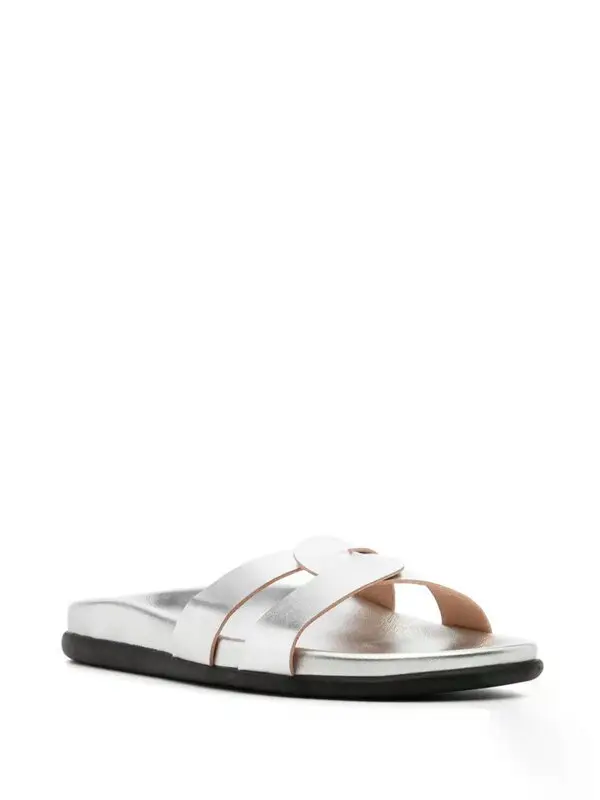 ANCIENT GREEK SANDALS Desmos Leather Flat Sandals - Silver