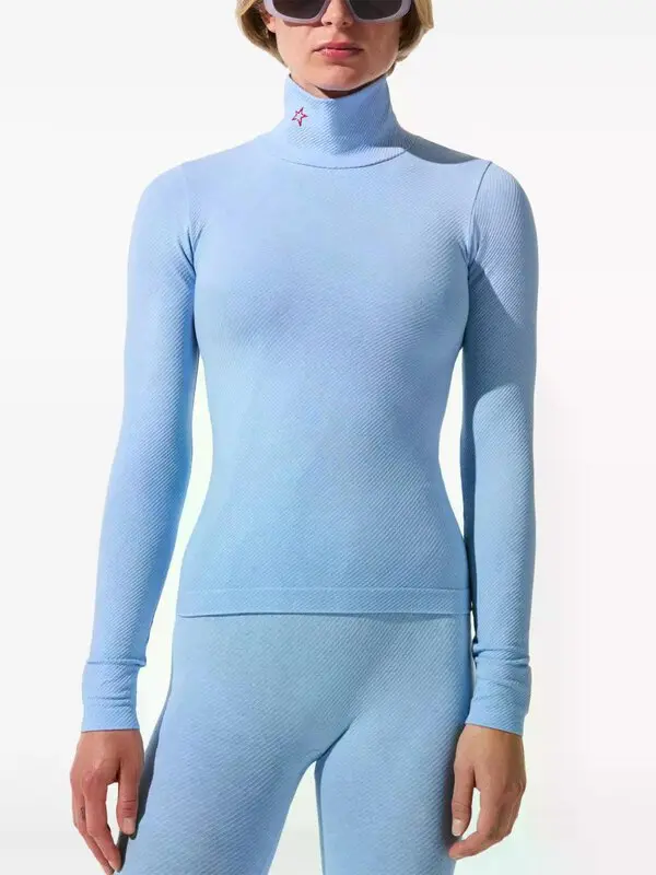 Perfect Moment Seamless High Neck T-shirt With Star Embroidery - Blue