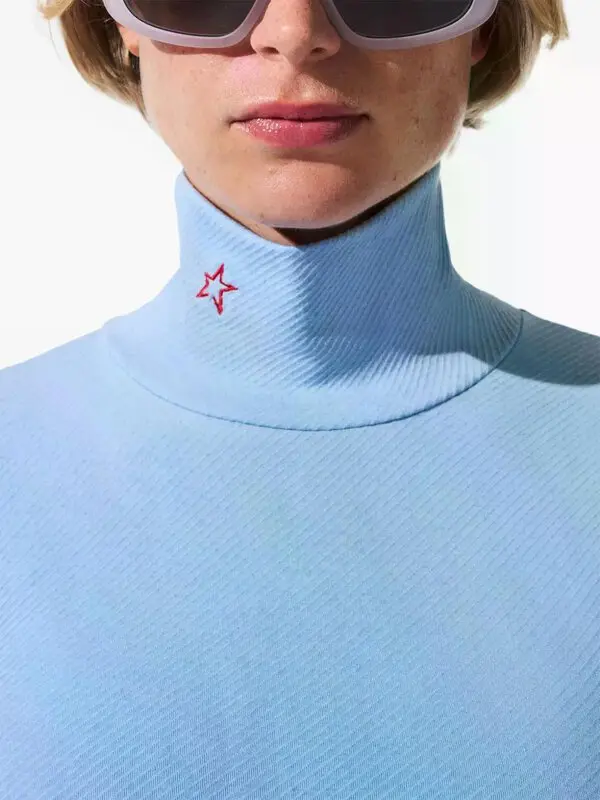 Perfect Moment Seamless High Neck T-shirt With Star Embroidery - Blue