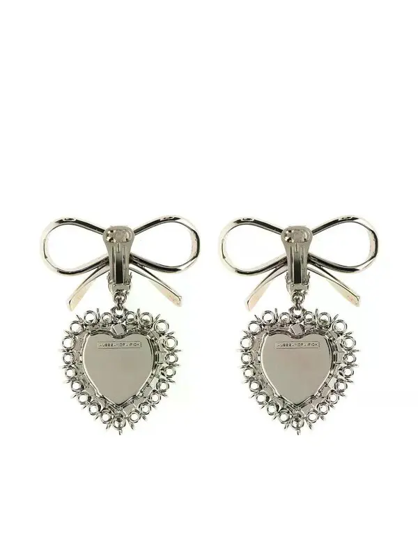 Alessandra Rich Tone Bow Detail Heart Charm Earrings