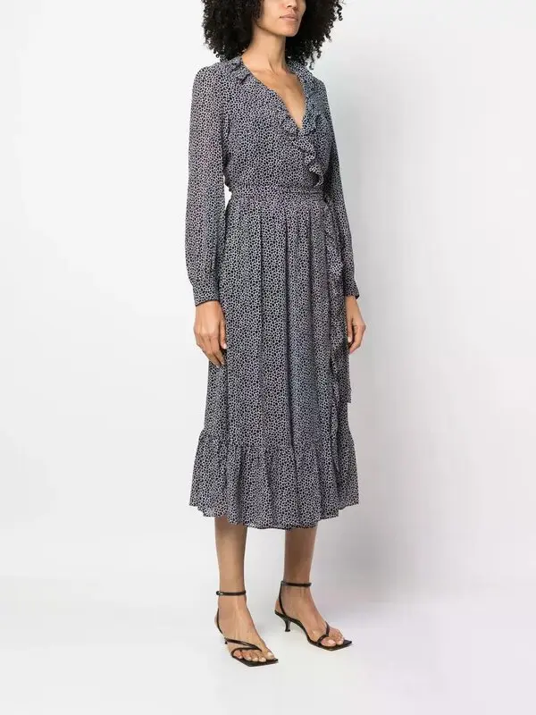 Michael Kors Printed V-neck Midi Wrap Dress
