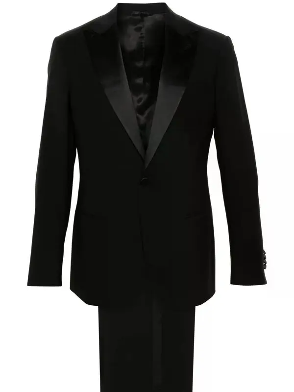 Giorgio Armani Contrast Wool Single-breasted Suit - Black