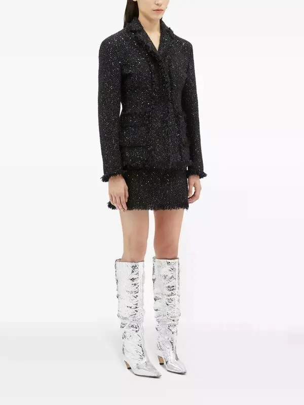 MSGM Frayed-trim Bouclé Miniskirt - Black