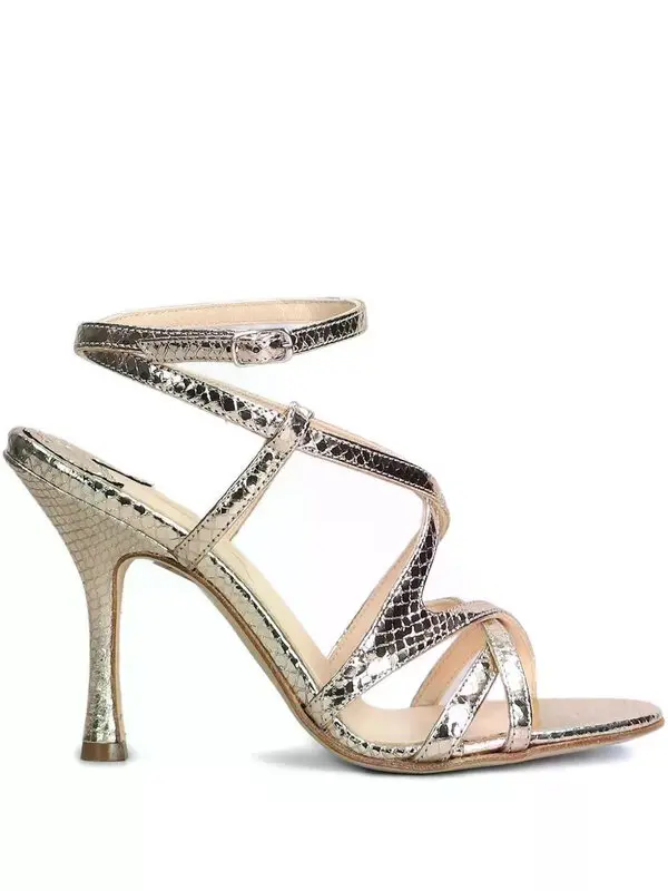 ANNA F. Leather Stiletto Sandals With Ankle Strap