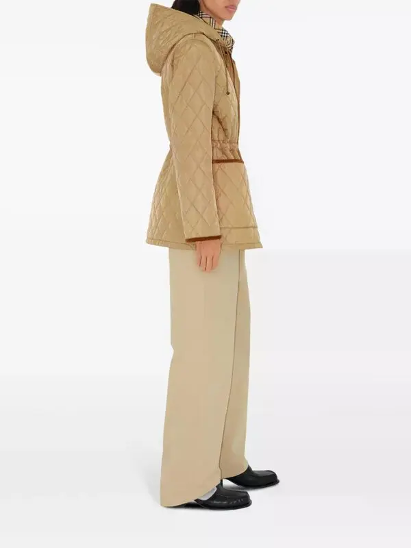 Burberry Quilted Parka With Check Lining - Neutrals