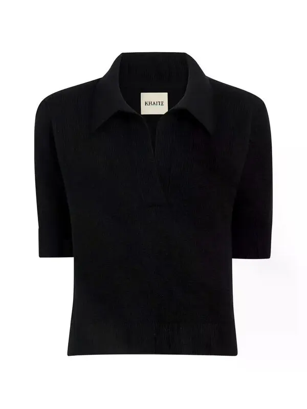 Khaite Jo Short Sleeved Cashmere Polo Top - Black