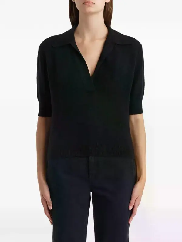 Khaite Jo Short Sleeved Cashmere Polo Top - Black