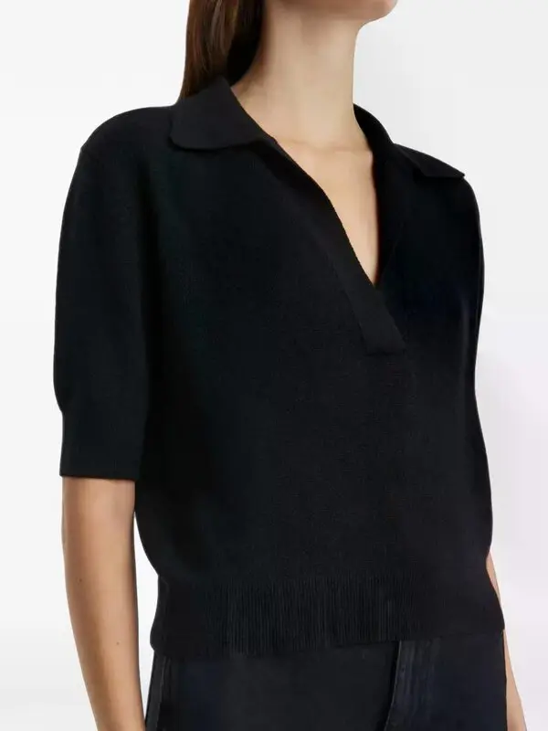 Khaite Jo Short Sleeved Cashmere Polo Top - Black
