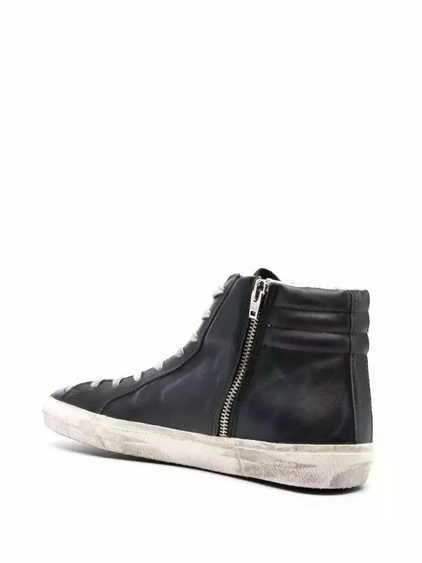 GOLDEN GOOSE Slide Classic High-top Distressed Sneakers - Black