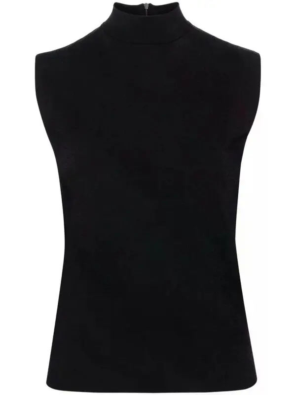 Plan C Mock-neck Fine Knit Tank Top - Black