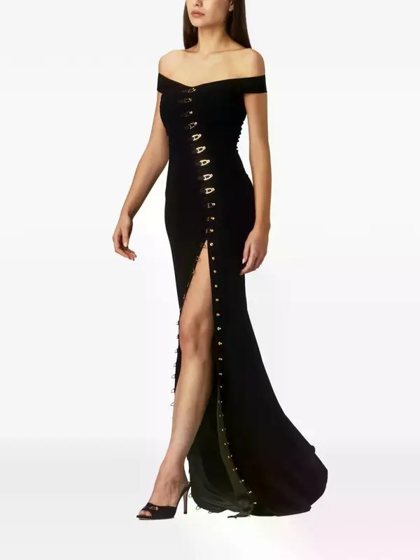 MURMUR Off-the-shoulder Gown With Side Slit - Black