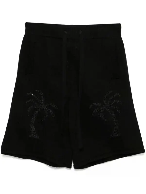 LANEUS Knitted Bermuda Shorts With Sequin Detailing - Black