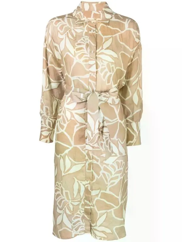 XACUS Graphic Print Asymmetric Linen Shirt Dress