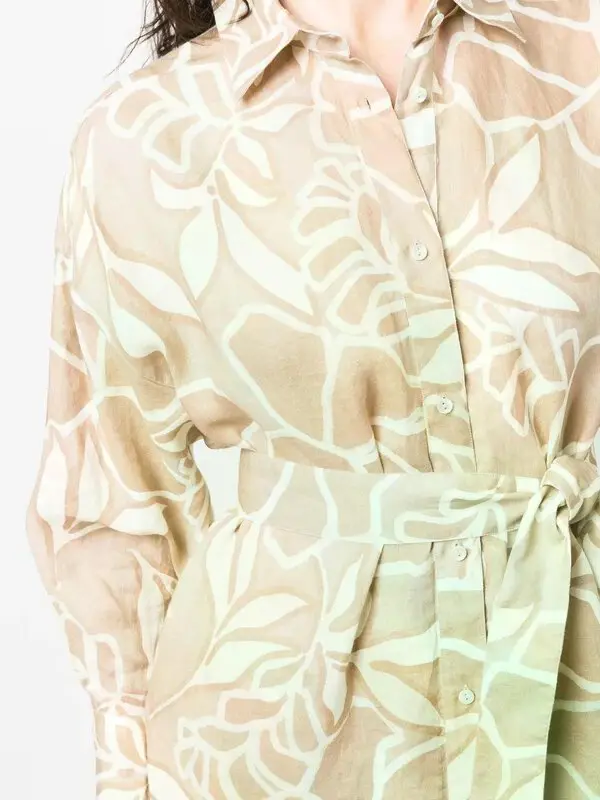 XACUS Graphic Print Asymmetric Linen Shirt Dress