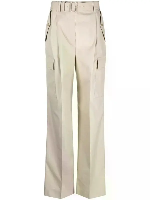 Prada Belted Wide-leg Trousers In Light Beige Cotton Blend