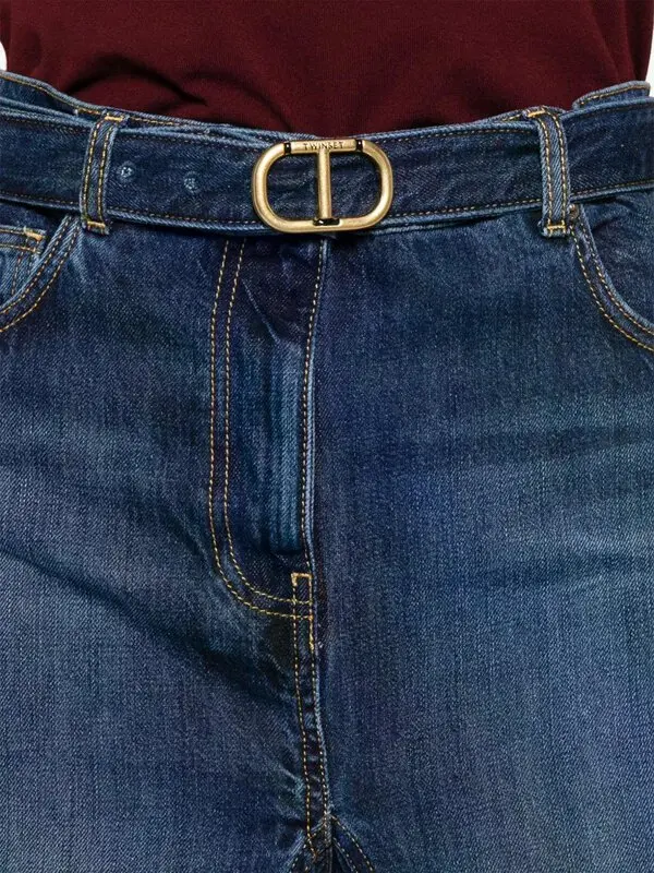 TWINSET Wide Leg Jeans With Logo Buckle