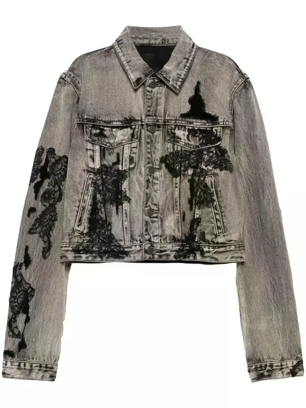 JNBY Distressed Lace Detail Denim Jacket - Grey