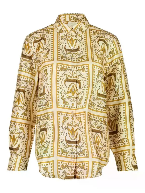 PAULA Silk Shirt With All-over Graphic Print - Neutrals