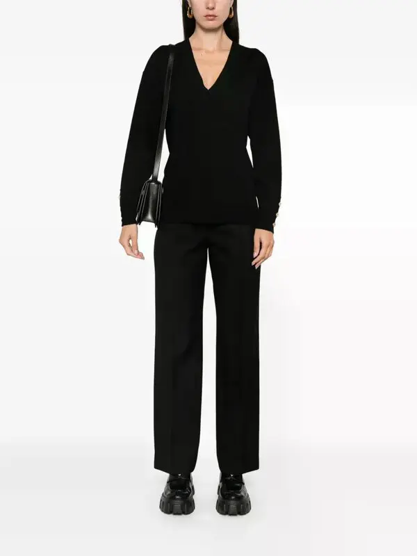 Michael Kors Merino Wool V-neck Sweater With Button Detail