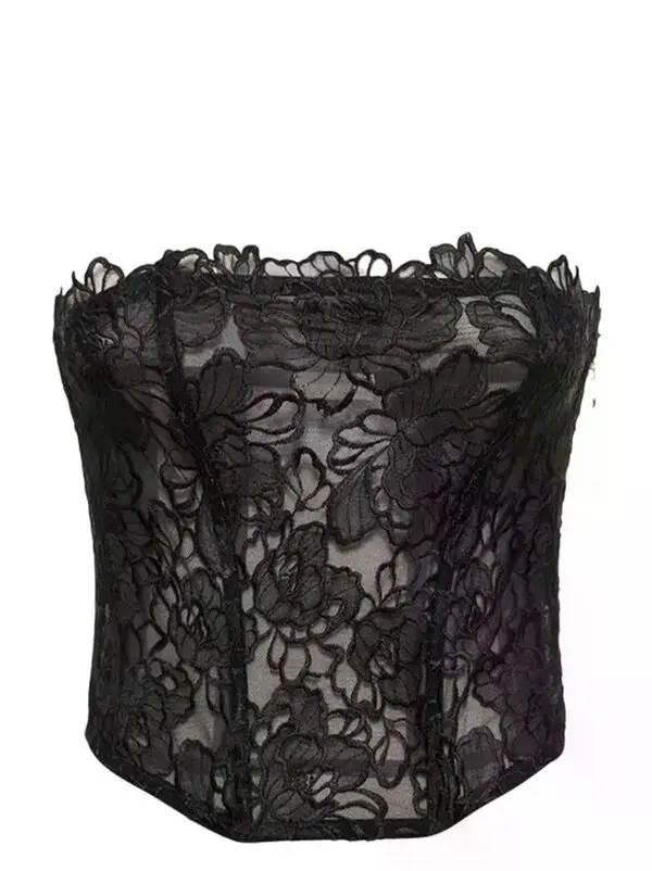 FLEUR DU MAL Whitney Embroidered Corset Top - Black