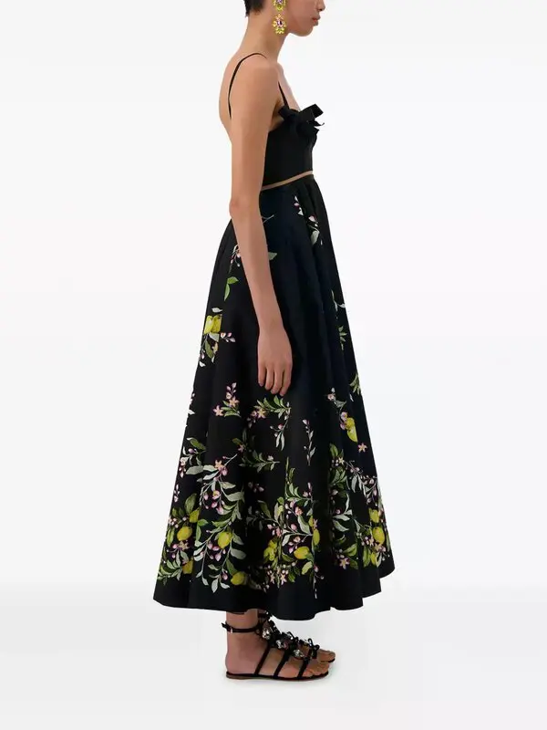 Giambattista Valli Saint-tropez Floral-print Flared Midi Dress - Black