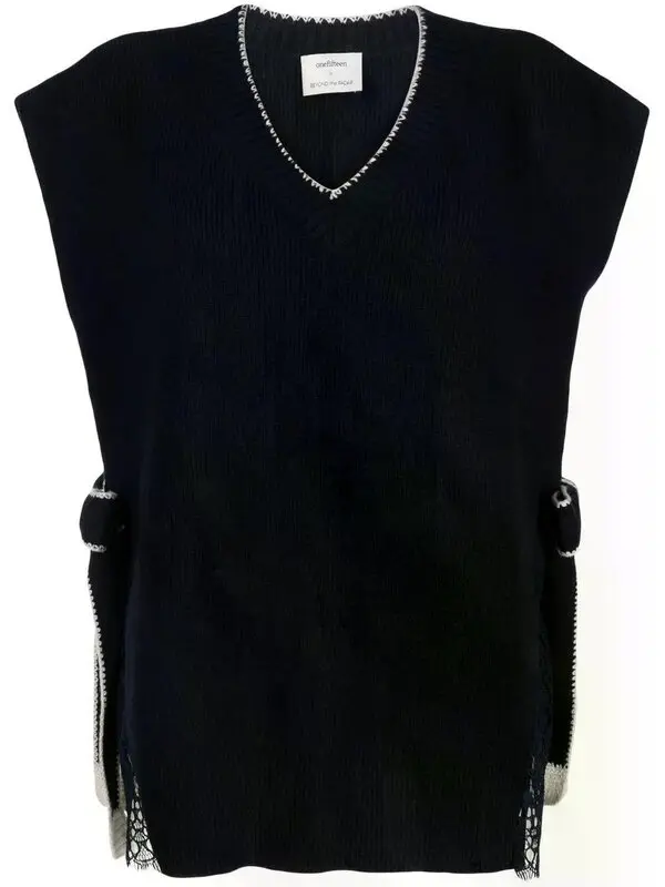 ONEFIFTEEN Knitted Vest Top With Side-tie Detail - Blue