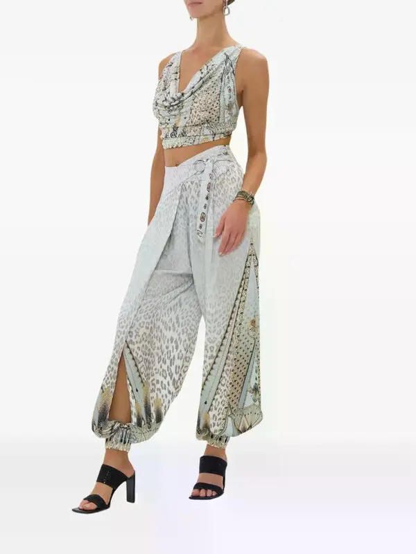 Camilla Asymmetrical Belted Trousers With Leopard Print