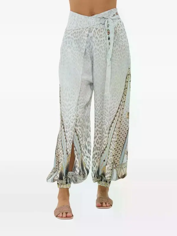 Camilla Asymmetrical Belted Trousers With Leopard Print
