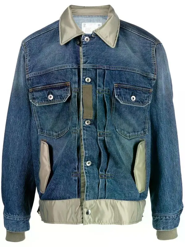 Sacai Contrasting-collar Denim Jacket - Blue