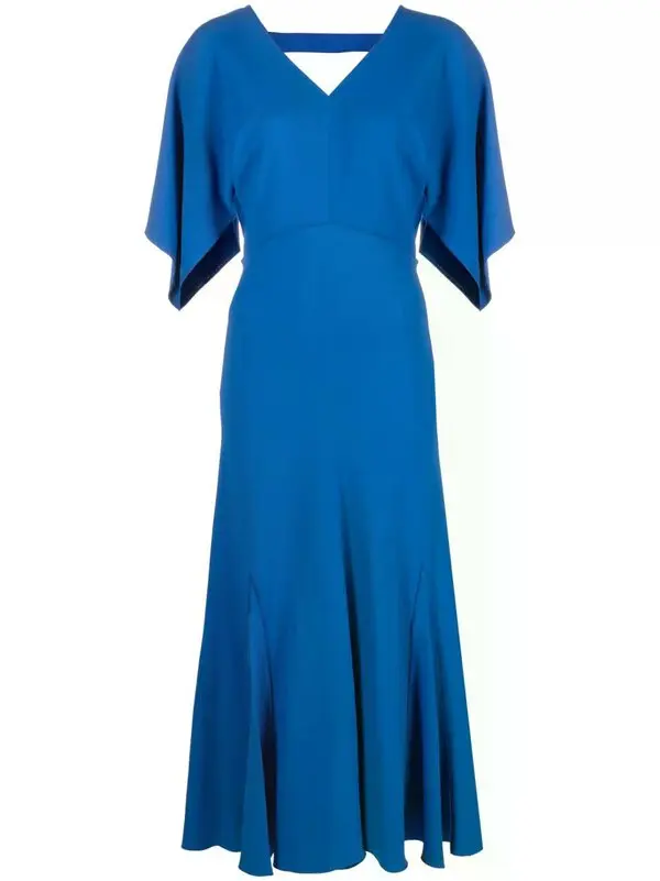 Victoria Beckham Draped-sleeve Midi Dress - Blue