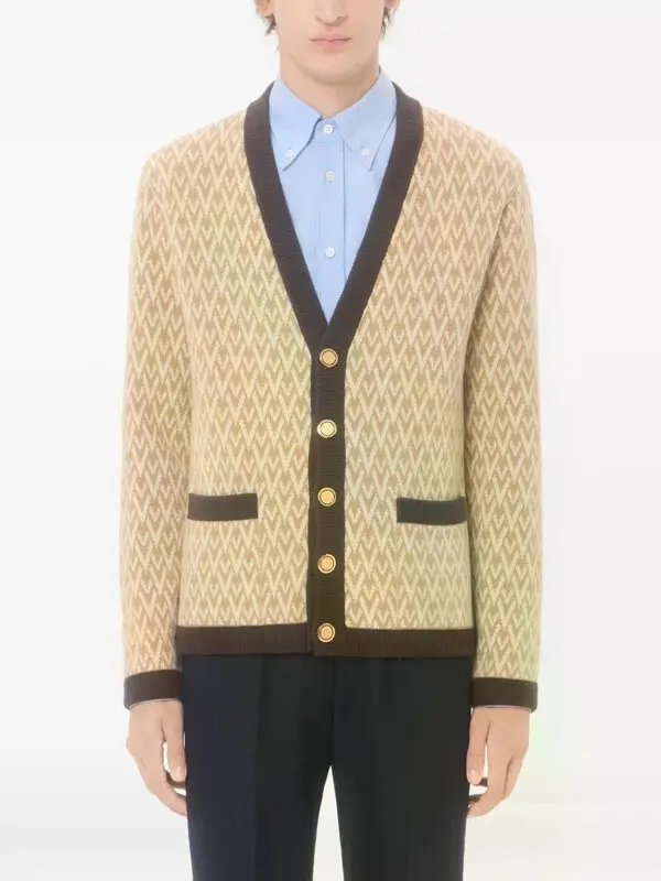 Valentino Garavani Virgin Wool Jacquard Cardigan - Neutrals